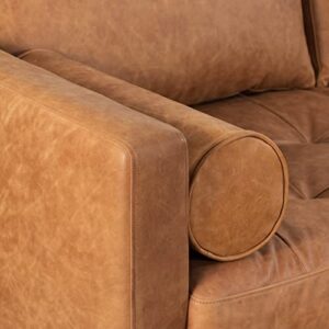 POLY & BARK Napa Leather Couch – Right-Facing Sectional Leather Sofa - Tufted Back Full Grain Leather Couch with Feather-Down Topper On Seating Surfaces – Pure-Aniline Italian Leather – Cognac Tan