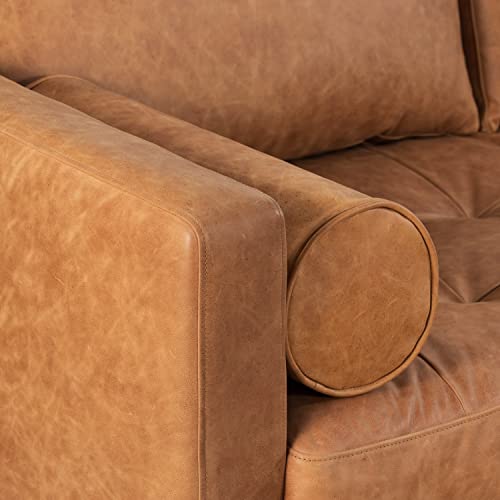 POLY & BARK Napa Leather Couch – Right-Facing Sectional Leather Sofa - Tufted Back Full Grain Leather Couch with Feather-Down Topper On Seating Surfaces – Pure-Aniline Italian Leather – Cognac Tan