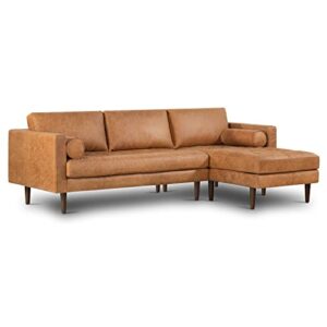 POLY & BARK Napa Leather Couch – Right-Facing Sectional Leather Sofa - Tufted Back Full Grain Leather Couch with Feather-Down Topper On Seating Surfaces – Pure-Aniline Italian Leather – Cognac Tan