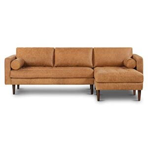 POLY & BARK Napa Leather Couch – Right-Facing Sectional Leather Sofa - Tufted Back Full Grain Leather Couch with Feather-Down Topper On Seating Surfaces – Pure-Aniline Italian Leather – Cognac Tan