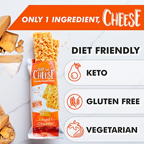 Just the Cheese Bars, Low Carb Snack - Baked Keto Snack, High Protein, Gluten Free, Low Carb Cheese Crisps - 0.8 Ounces (Pack of 10) (Aged Cheddar)