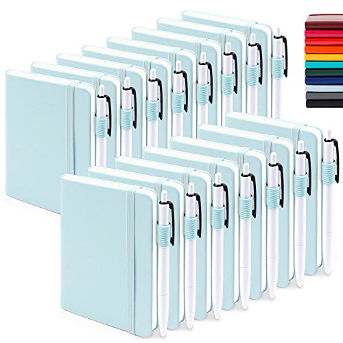 feela 15 Pack Pocket Small Notebooks Bulk, Mini Cute Notepads Hardcover College Ruled Lined Journals with Pen Holder for School Business Memos, with 15 Black Pens, 3.5”x 5.5”, A6, Sky Blue