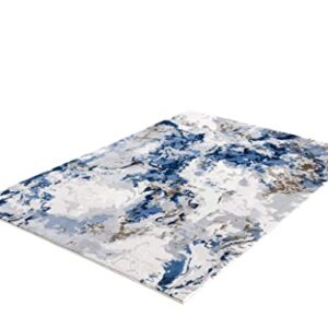 Abani Transitional Rugs Grey & Blue Swirl 4' x 6' Area Rug - Abstract Marble Watercolor No-Shed Premium Dining Room Rug