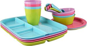 24 pc kids dinner set by mainstays, bpa free, microwave/dishwasher safe, toddler snack/meals, mixed colors