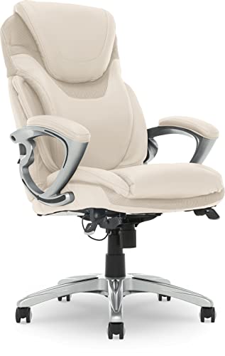 Serta AIR Health and Wellness Executive Office Chair, High Back Big and Tall Ergonomic for Lumber Support Task Swivel, Bonded Leather, Cream