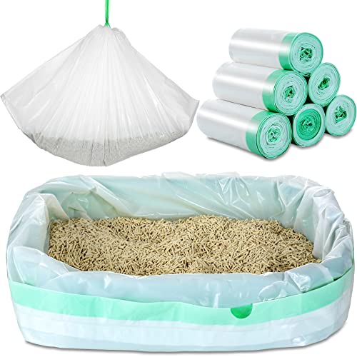 WHQXFDZ 60pcs 45*18inch Cat Litter Box Liners Thickness Of About 2mil Jumbo Litter Pan Bags Drawstring Large Durable Litter Box Bag 6 roll Cat Waste bag for Pet Cat Supplies (45*18inch)