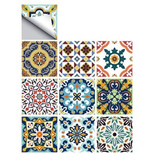 25 pcs moroccan style tile sticker, 4×4 inch(10x10cm) traditional diy murals, tile waterproof oil proof removable decals for bathroom & kitchen backsplash