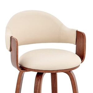 Armen Living Daxton 30" Cream Faux Leather and Walnut Wood Bar Stool