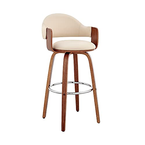 Armen Living Daxton 30" Cream Faux Leather and Walnut Wood Bar Stool