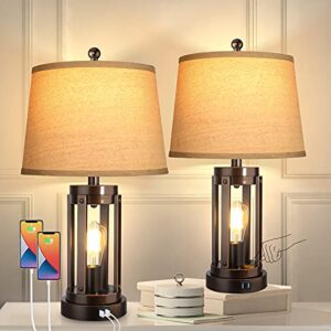 wihtu set of 2 table lamps with usb ports, 3-way dimmable farmhouse touch lamps, bedside lamp for bedroom with ac outlet, modern orb nightstand lamps desk lamp for living room reading, bulbs included