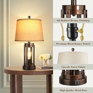 WIHTU Set of 2 Table Lamps with USB Ports, 3-Way Dimmable Farmhouse Touch Lamps, Bedside Lamp for Bedroom with AC Outlet, Modern ORB Nightstand Lamps Desk Lamp for Living Room Reading, Bulbs Included