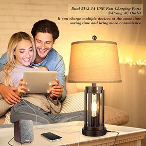 WIHTU Set of 2 Table Lamps with USB Ports, 3-Way Dimmable Farmhouse Touch Lamps, Bedside Lamp for Bedroom with AC Outlet, Modern ORB Nightstand Lamps Desk Lamp for Living Room Reading, Bulbs Included