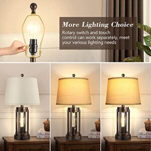 WIHTU Set of 2 Table Lamps with USB Ports, 3-Way Dimmable Farmhouse Touch Lamps, Bedside Lamp for Bedroom with AC Outlet, Modern ORB Nightstand Lamps Desk Lamp for Living Room Reading, Bulbs Included