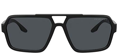 Prada Linea Rossa Men's Round Fashion Sunglasses, Black/Polarized Dark Grey, One Size