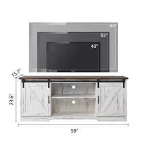 Kasibie Farmhouse 65" TV Stand, Modern LED TV Stand White, Entertainment Center with Storage Cabinet, Sliding Barn Door Media Cabinet (White)