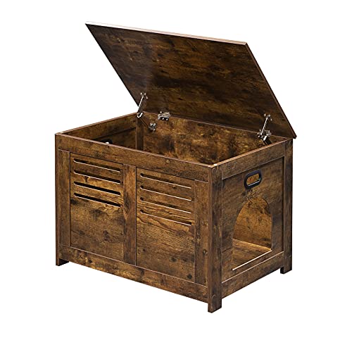 DINZI LVJ Litter Box Furniture, Flip Top Hidden Cat Washroom with Louvered Window, Entrance Can Be on Left/Right Side, Enclosed Cat Litter House Side Table for Most of Cat and Litter Box, Rustic Brown