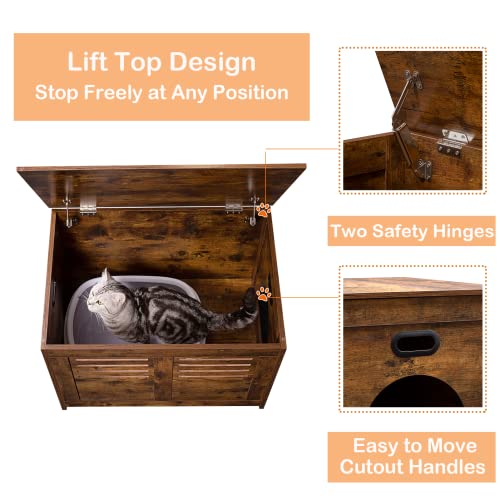 DINZI LVJ Litter Box Furniture, Flip Top Hidden Cat Washroom with Louvered Window, Entrance Can Be on Left/Right Side, Enclosed Cat Litter House Side Table for Most of Cat and Litter Box, Rustic Brown