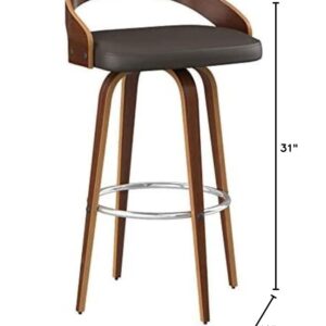 Armen Living LCSOBABRWA26 Sonia Barstool with Polyurethane Upholstery, 26"H, Walnut Wood Finish/Brown