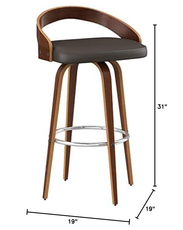 Armen Living LCSOBABRWA26 Sonia Barstool with Polyurethane Upholstery, 26"H, Walnut Wood Finish/Brown