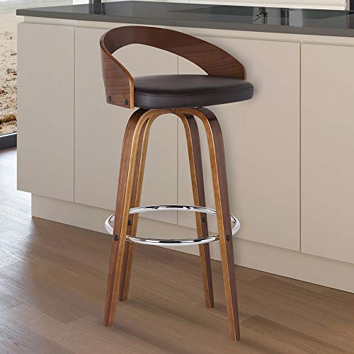 Armen Living LCSOBABRWA26 Sonia Barstool with Polyurethane Upholstery, 26"H, Walnut Wood Finish/Brown