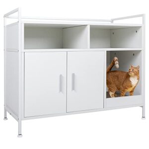 YUSING Litter Box Enclosure, Cat Litter Box Furniture Hidden, Cat Washroom Bench Storage Cabinet Large with Double Doors and Open Shelf for Bedroom, Living Room