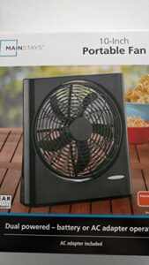 mainstays 10 inch portable fan dual powered battery/ac new black