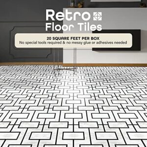 Retro Self Adhesive 12-Inch Vinyl Floor Tiles, 20 Tiles - 12" x 12", Affinity Pattern - Peel & Stick, DIY Flooring for Kitchen, Dining Room, Bedrooms & Bathrooms by Achim Home Decor