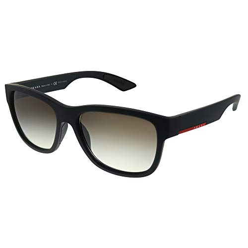 Prada Lifestyle PS 03QS DG00A7 Black Rubber Plastic Rectangle Sunglasses Grey Gradient Lens