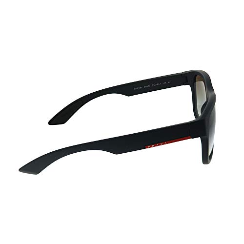 Prada Lifestyle PS 03QS DG00A7 Black Rubber Plastic Rectangle Sunglasses Grey Gradient Lens