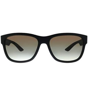 Prada Lifestyle PS 03QS DG00A7 Black Rubber Plastic Rectangle Sunglasses Grey Gradient Lens