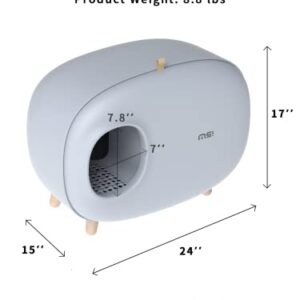 MS!MAKE SURE Cat Litter Box (with Litter Mat), Enclosed Design, Large Space Litter Box with Lid, Prevent Sand Leakage and Isolate Odors, Easy to Clean, with Cat Litter Scoop - Gray Blue