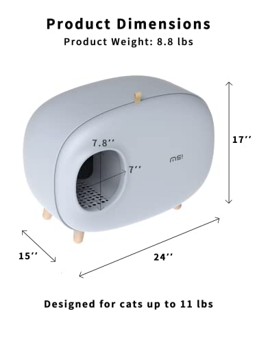 MS!MAKE SURE Cat Litter Box (with Litter Mat), Enclosed Design, Large Space Litter Box with Lid, Prevent Sand Leakage and Isolate Odors, Easy to Clean, with Cat Litter Scoop - Gray Blue