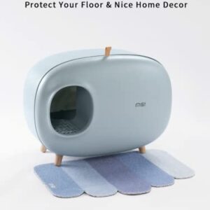 MS!MAKE SURE Cat Litter Box (with Litter Mat), Enclosed Design, Large Space Litter Box with Lid, Prevent Sand Leakage and Isolate Odors, Easy to Clean, with Cat Litter Scoop - Gray Blue