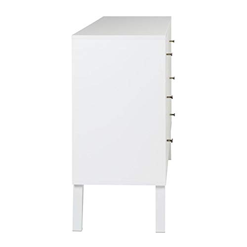 Prepac Milo Mid-Century 6 Drawer Double Dresser For Bedroom, 16" D x 52.50" W x 33" H, White