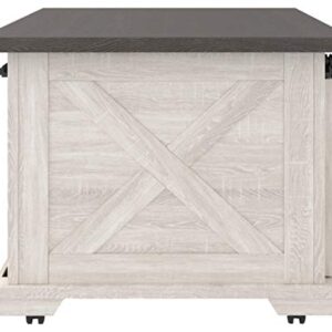 Signature Design by Ashley Dorrinson Farmhouse Coffee Table with Sliding Barn Doors, Antique White & Brown