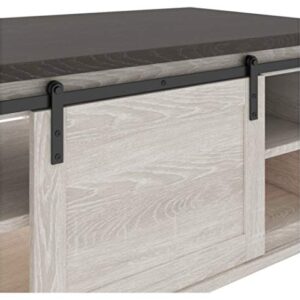 Signature Design by Ashley Dorrinson Farmhouse Coffee Table with Sliding Barn Doors, Antique White & Brown