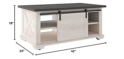 Signature Design by Ashley Dorrinson Farmhouse Coffee Table with Sliding Barn Doors, Antique White & Brown