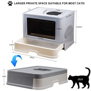 ONENIN Foldable Cat Litter Box,Large Top Entry Anti-Splashing Litter Box with Lid,Enclosed Cat Potty,Drawer Type Cat Toilet Easy Cleaning,Including Cat Litter Scoop, Grey