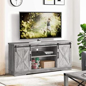 idealhouse farmhouse tv stand for 65 inch tv, farmhouse entertainment center, sliding barn door tv stand, 58 inch tv console table, home living room wood tv stand with movable shelf, grey