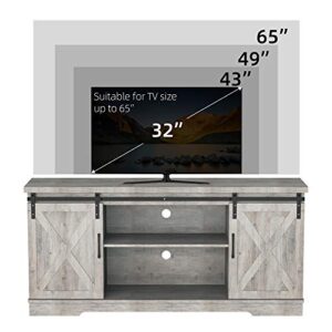 IDEALHOUSE Farmhouse TV Stand for 65 inch TV, Farmhouse Entertainment Center, Sliding Barn Door TV Stand, 58 inch TV Console Table, Home Living Room Wood TV Stand with Movable Shelf, Grey