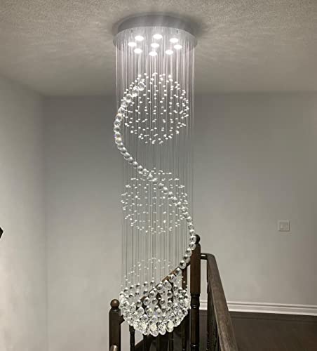 Dst Modern Spiral Sphere Crystal Chandelier, Raindrop Spectacular Ceiling Lighting Fixture, Clearly K9 Crystal Ball Pendant Light for Living Room Hotel Hallway Foyer Romantic Wedding, Size: D20"XH72"