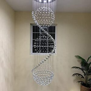 Dst Modern Spiral Sphere Crystal Chandelier, Raindrop Spectacular Ceiling Lighting Fixture, Clearly K9 Crystal Ball Pendant Light for Living Room Hotel Hallway Foyer Romantic Wedding, Size: D20"XH72"