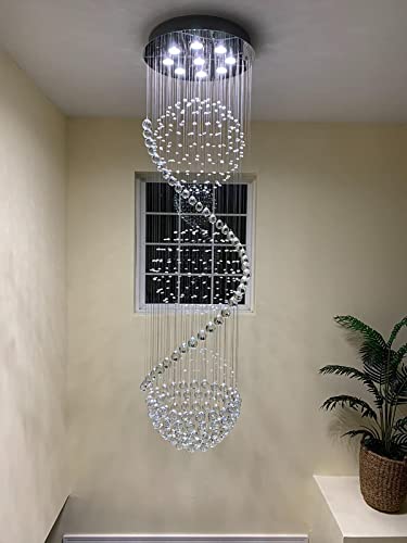 Dst Modern Spiral Sphere Crystal Chandelier, Raindrop Spectacular Ceiling Lighting Fixture, Clearly K9 Crystal Ball Pendant Light for Living Room Hotel Hallway Foyer Romantic Wedding, Size: D20"XH72"