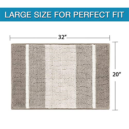 Super Absorbent Tufted Chenille Rug with Non Slip Backing, Gradient Taupe Stripe Pattern Microfiber Bath Rug, Machine Washable Thick Bathroom Floor Mat for Tub Shower, (20×32 inch, Taupe)