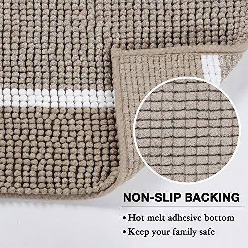 Super Absorbent Tufted Chenille Rug with Non Slip Backing, Gradient Taupe Stripe Pattern Microfiber Bath Rug, Machine Washable Thick Bathroom Floor Mat for Tub Shower, (20×32 inch, Taupe)