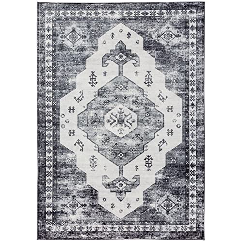 DECOMALL Emily 5x7 Rug, Traditional Persian Rug with Rubber Backing, Washable Area Rug for Living Room Bedroom Dining Room, Grey 5’x7’