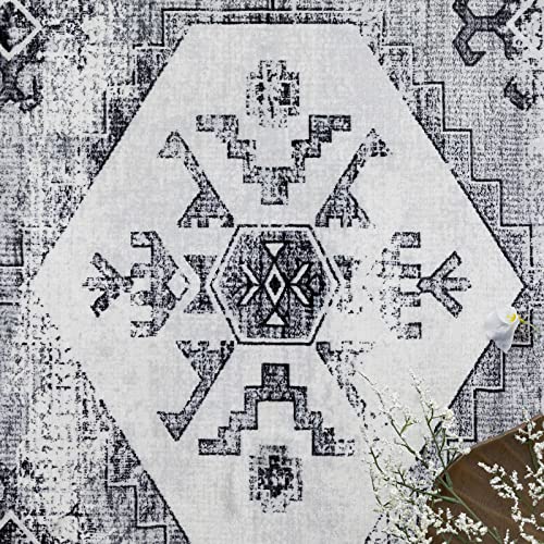 DECOMALL Emily 5x7 Rug, Traditional Persian Rug with Rubber Backing, Washable Area Rug for Living Room Bedroom Dining Room, Grey 5’x7’