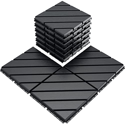 VANCASTLE Plastic Interlocking Deck Tiles, 12"x12"(Pack of 9), Patio Flooring Outdoor Waterproof All Weather Use, Outdoor Flooring for Patio Garden Poolside Front/Back Yard, Dark Grey