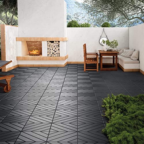 VANCASTLE Plastic Interlocking Deck Tiles, 12"x12"(Pack of 9), Patio Flooring Outdoor Waterproof All Weather Use, Outdoor Flooring for Patio Garden Poolside Front/Back Yard, Dark Grey