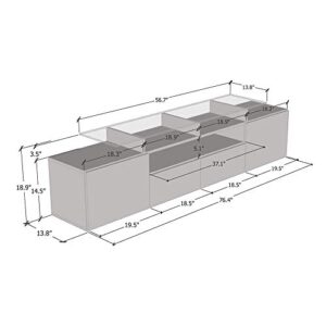 MEBLE FURNITURE & RUGS Evora 76" Wide High Gloss Fronts Matte Body Modern TV Stand (Walnut/White)